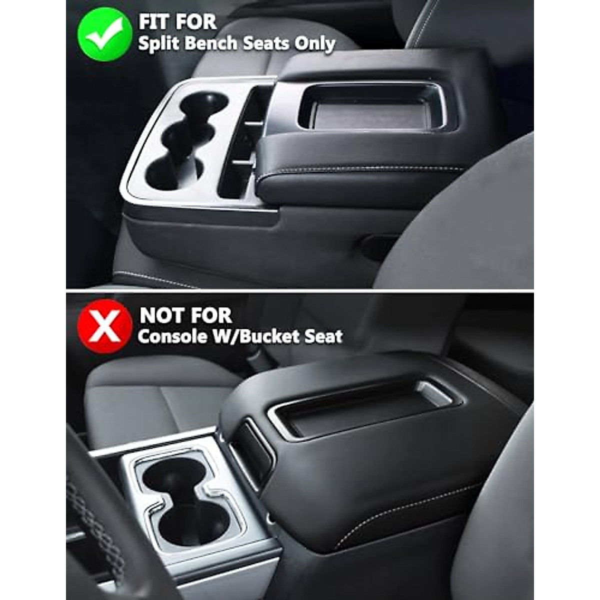 KBH Auto Center Console Cover Replacement for Chevy Chevrolet Silverado & GMC Sierra 1500 2500 3500 2014-2018, Vinyl Leather Armrest Replace Covering, Anti-Scratch, Split Bench Jump Seat (Black)