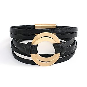 Circle Charm Bracelets for Women Handmade Black Leather Wrap Bracelets for Women Bohemian Couples Friendship Bracelet Cuff Bangle Boho Jewelry Gift for Sisters, Wife and Mother