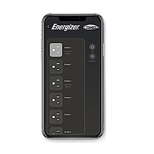 Energizer Connect 6 Outlet Smart Surge Protector, 1,200 Joules, Remote Access/Custom Schedules, Compatible with Alexa/Siri/Google Assistant, Low Profile Angled Plug with 3ft Cord, Connect to Your Wi-Fi