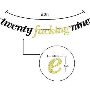 YotaWish Glitter Twenty Fucking Nine Banner - Happy 29th Birthday Decor - Hello 29, Cheers to 29 Years Party Decoration Supplies, Gold