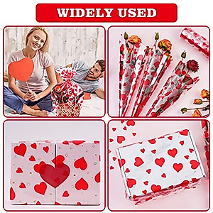 Cellophane Wrap Roll Hearts Design（100’ Ft. Long X 32” in. Wide）2.3 Mil Valentine's Day Cellophane Bags Thick Crystal Clear with Special Red Hearts Cellophane Bags For Flower Wrapping, Gift Basket Wrap Cellophane for Valentine's Day Gift Wrapping