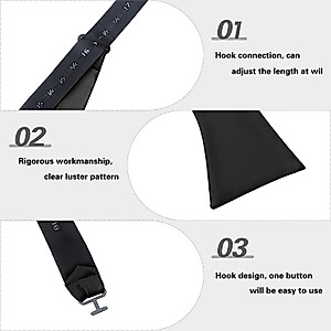 PenSee Mens Black Solid Self Bow Tie Jacquard Woven Silk Bow Ties