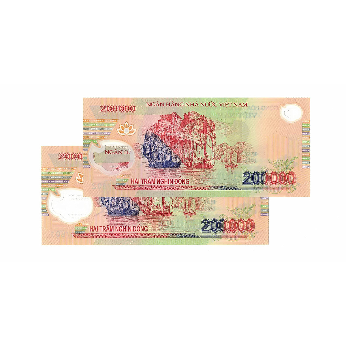 2 x 200,000 VND, Uncirculated Banknotes. Total 400,000
