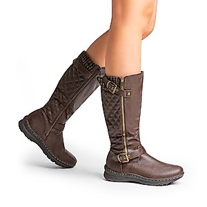 DREAM PAIRS Women's Faux Fur Knee High Boot Round Toe Fall Winter Boots,Size 10,Brown,URVA