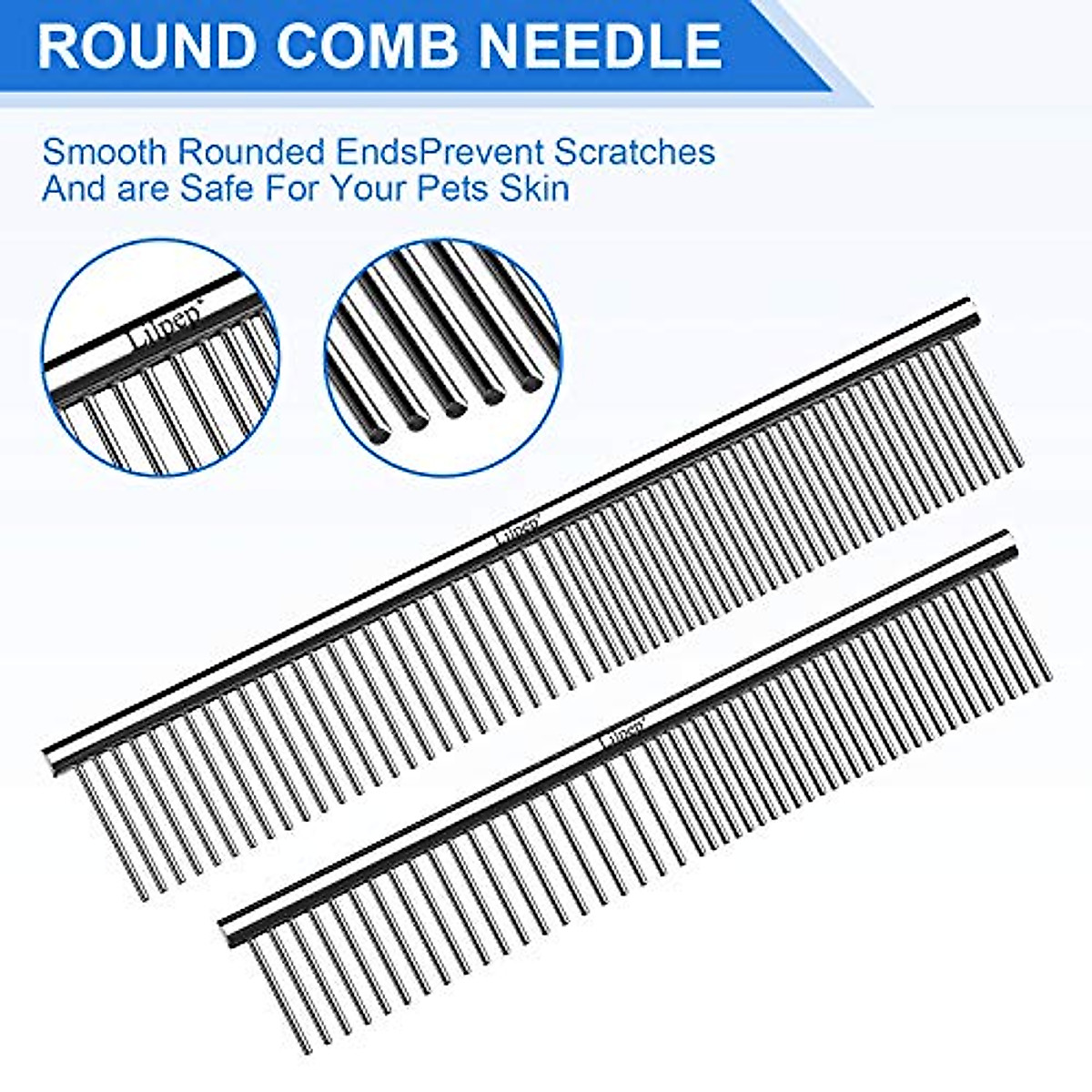 Pet steel comb grooming comb, double-sided stainless steel dog comb, available in 2 different sizes, Lilpep is used for cleaning and massage, grooming, removing tangles, suitable for pet cats and dogs