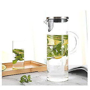 Cedilis 50 OZ Glass Pitcher with Stainless Lid and Handle, Glass Water Carafe Beverage Bottles Iced Tea Pitcher for Hot Cold Water, Ice Lemon Tea and Juice