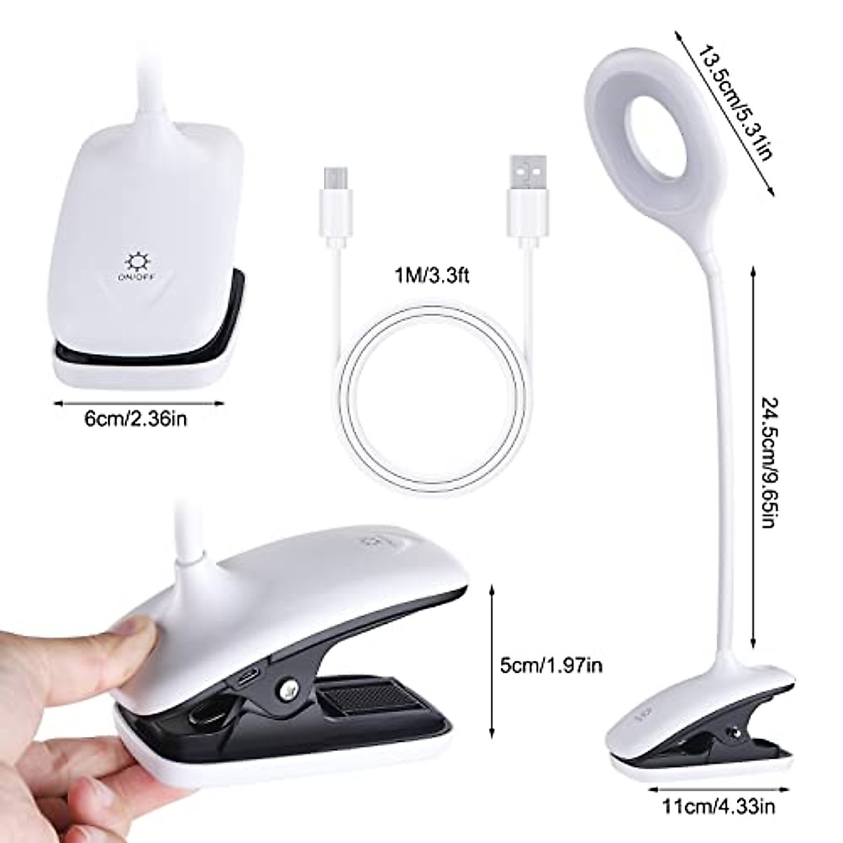 Anpro Clip on Light Reading Light,28 LED USB Desk Lamp USB Rechargeable with 3 Light Modes,Stepless Dimming,360°Flexible Adjusting Hose,Touch Control Desk Light [Energy Class A++] for Bedroom, Office