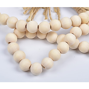 LSKYTOP 58 Inches Wood Bead Garland with Tassel,Farmhouse Rustic Prayer Boho Wooden Beads for Tiered Tray Coffee Table Mantel Decor (1 Pack)