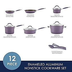 Rachael Ray Cucina Nonstick Cookware Pots and Pans Set, 12 Piece, Lavender Purple