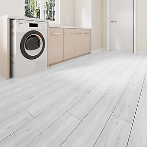 LaCheery Peel and Stick Floor Tile White Wood 6"x36" Waterproof Vinyl Plank Flooring Tiles Peel and Stick for Bedroom Bathroom Kitchen Stick On Floor Tile Self Adhesive Floor Tiles Removable 4 Tiles