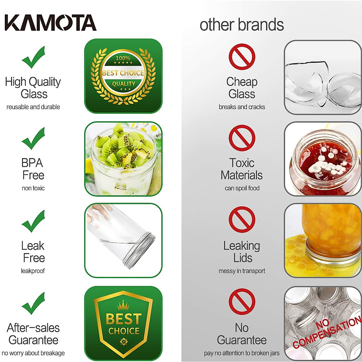 KAMOTA Wide Mouth Mason Jars 22 oz With Wide Mouth Lids and Bands, Ideal for Jam, Honey, Wedding Favors, Shower Favors, Baby Foods, 6 PACK, Extra 6 Silver Lids with Straw Hole Included…