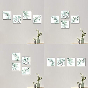ARTISTIC PATH Natural Leaf Artwork Floral Pictures: Twig Graphic Art Print on Canvas for Bathroom Wall (12" W x 12" H x 4 PCS, Multi-Sized)
