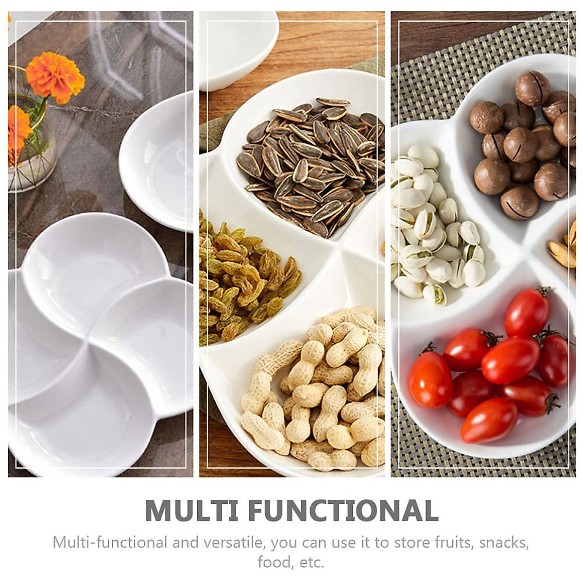 Cabilock Melamine Fruit Plate Food Serving Tray Food Container 4 Compartment Snack Storage Plate Divided Appetizer Tray Organizer White