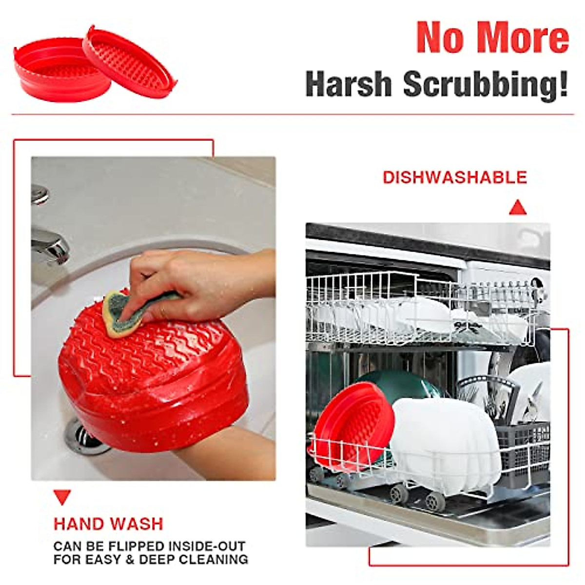 2-Pack, TroHollis™ Silicone Air Fryer Liners | 7.5＂Foldable Air Fryer Silicone Pot [NEW-UPGRADED] | Food-Grade Reusable Air Fryer Accessories for Replacing Parchment Liner Paper, Red & Black