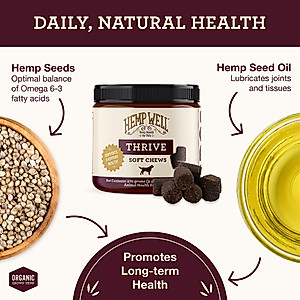 Hemp Well Thrive Chews for Dogs – Supports Hip, Joint, and Heart Health, Promotes Immune Support, Strengthens Skin and Coat, Organically Sourced – 60 Count