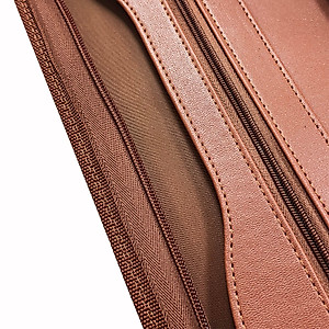 Portfolio Binder Organizer PU Leather Padfolio with 4 Ring Binder & Handle Zipper Padfolio for Documents Resume Tablet Business Cards Notebook Organizer Solar Calculator Included (Brown 4-Ring)