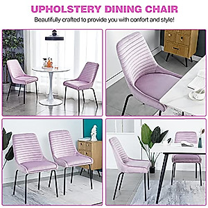 Leather Accent Chair Metal Frame Dining Room Chairs with Extra Thick Padded Backrest and Seat Cushion Non-Slip Adsorption Feet, Vanity Chairs for Bedroom for Home/Office/Hotel, Pink