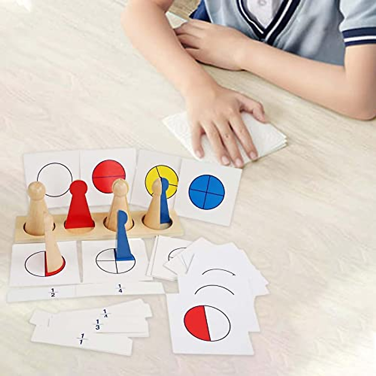 predolo Wooden Math Fractions People Educational Toys Learning Toy for Children Kids Classroom Material