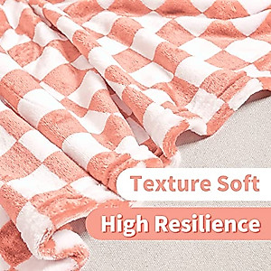 FY FIBER HOUSE Checkered Flannel Fleece Throw Blanket Soft Cozy Checkerboard Grid Print Chessboard Gingham Pattern Blankets for Bed Couch Sofa, 50"x60", Pink