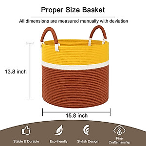 OIAHOMY 13.8x13.8x17.7 Inches Nursery Hamper, Decorative Blanket Basket for Living Room, Tall Laundry Basket With Handles, Large Nursery Clothes Hamper, Woven Laundry basket Organizer (Yellow)