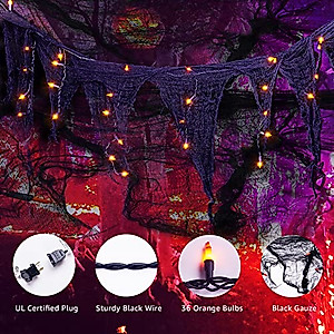 Halloween Decorations Halloween Lights 36 Orange Bulbs 7 Drops Plug In Halloween String Lights with Black Gauzes, Connectable Halloween Decor for Indoor Outdoor Halloween Party Home Mantel Garden Yard