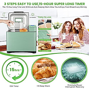 KEEPEEZ 2.2LB Large Bread Maker Machine-Dual Heaters, 17-in-1 Breadmaker with Gluten-Free, Pizza Dough, Jam, Auto Nut Dispenser,Ceramic Pan&Touch Panel, 3 Loaf Sizes 3 Crust Colors,15H Timer,Recipes