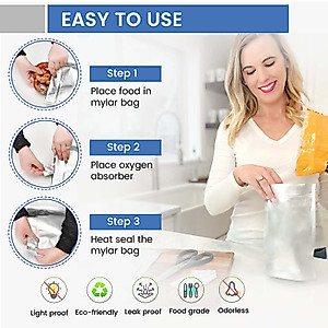 RL7 9.5 Mil Mylar Bags for Food Storage with Oxygen Absorbers 300CC – 100 Pack Ziplock Heat Resealable Mylar Bags 1 Gallon 10"x14" (30Pcs) - 1 Quart 6"x9" (30Pcs) – 1/2 Pint 4"x6" (40Pcs) & Labels
