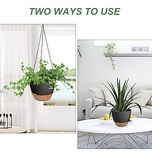 Vanslogreen Hanging Planters for Indoor Outdoor Plants, 2 Pack Self Watering Hanging Pot with Drainage Holes & Removable Tray (Black, 8'')