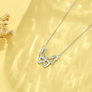 BETHZA 0.08 CT Diamond Butterfly Necklace in 925 Sterling Silver Dainty D Color, VVS Clarity Butterfly Diamond Pendant Jewelry Gifts for Women Mother (18+2 Inch)