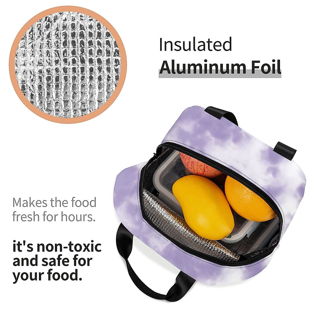 Purple Clouds Tie Dye Lunch Box Bento Travel Bag Picnic Tote Bags Insulated Durable Container Shopping Bag Reusable Waterproof Bags For Adult Women Men