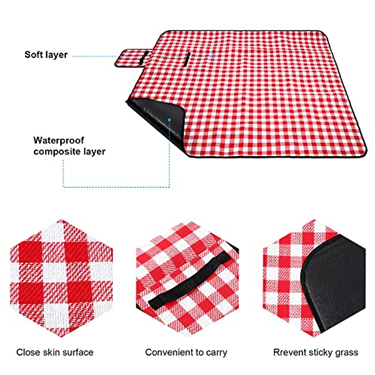 Picnic Basket Natural Woven Woodchip Basket with Double Folding Handles, Picnic Blanket Easter Basket for Easter Egg Candy Halloween Christmas Kids Toy Storage (Red and White Grid)