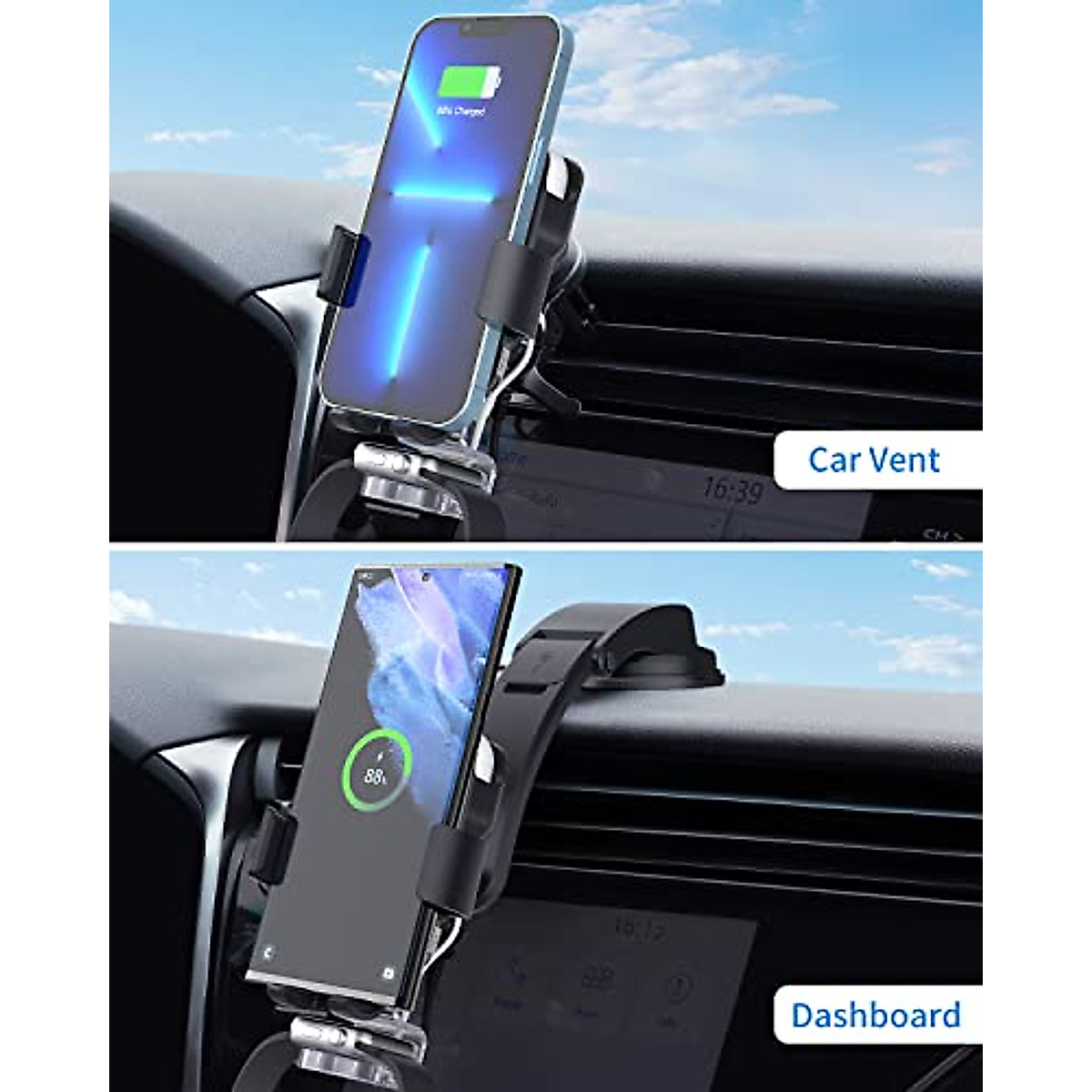 MAKAQI 3 in 1 Wireless Car Charger, Car Charger Mount for iPhone/Airpods/Apple Watch, Air Vent Dashboard Car Phone Holder for iPhone 14/13/12/11/X/8, Apple Watch SE 7/6/5/4/3/2, AirPods 3/2/Pro