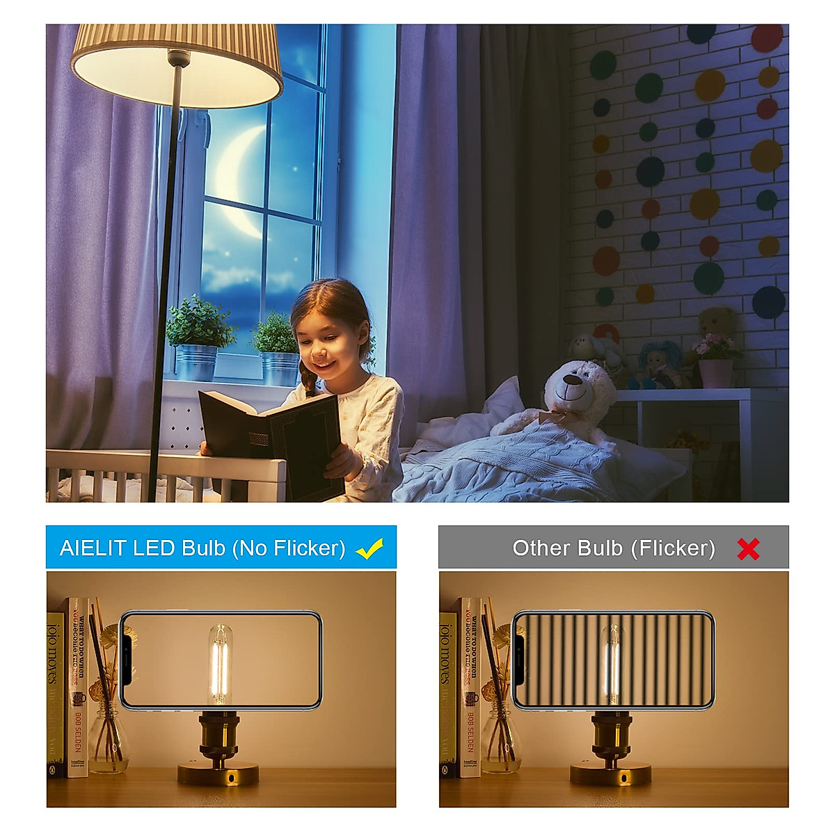 AIELIT Vintage T10/T30 LED Bulb 25 Watt Equivalent, Warm White 2700K, 200 Lumens, E26 Base, 2W Dimmable Led Tubular Bulbs, Classic Filament Edison Bulb for Pendant Lights Chandelier, 4-Pack