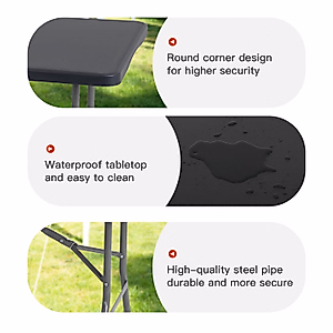 PayLessHere Folding Tables Plastic 6ft Folding Table Half Portable Foldable Table for for Parties Wedding BBQ Camping, Black 6FT