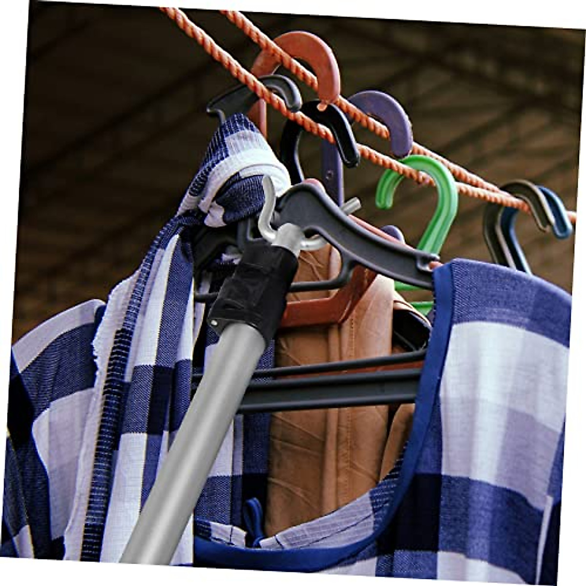 Alipis 1pc Closet Clothes Rail Stainless Steel Shelf Adjustable Shower Rod Shower Curtain Rod Hooks Clothes Poles for Hanging Clothes Closet Reacher Pole Reach Pole with Hook Silver Heavy