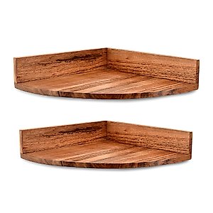 NIRMAN Acacia Wood Floating Corner Shelf Wall Mount for Bedroom Living Room Bathroom Kitchen Set of 2