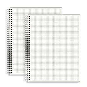 HULYTRAAT Large Graph Ruled Wirebound Spiral Notebook, 8.5 x 11 Inches, 5mm Grid (2 sq/cm) Paper Pad, Premium 100gsm Ivory White Acid-Free Paper, 128 Squared/Grid Pages per Book (Pack of 2)