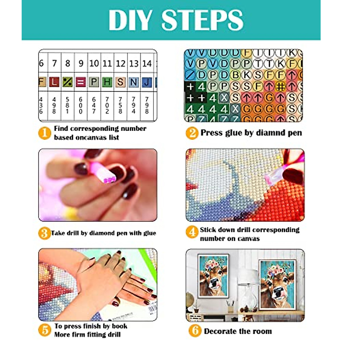 TINY FUN Diamond Painting Kits for Adults&Kids DIY 5D Diamond Art Paint with Round Diamonds Full Drill Cow Gem Art Painting Kit for Home Wall Decor Gifts(12x16inch/30×40cm)