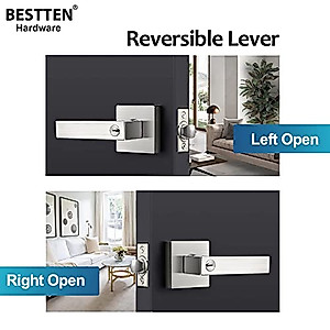 BESTTEN Satin Nickel Entry Door Lever, Heavy Duty Square Entrance Door Handle, Exterior Door Lock for Front Door