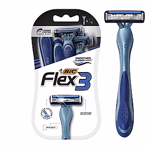 BIC Flex 3 Men’s Disposable Razors With 3 Blades, For a Smooth and Comfortable Shave, 4 Piece Razor Kit for Men
