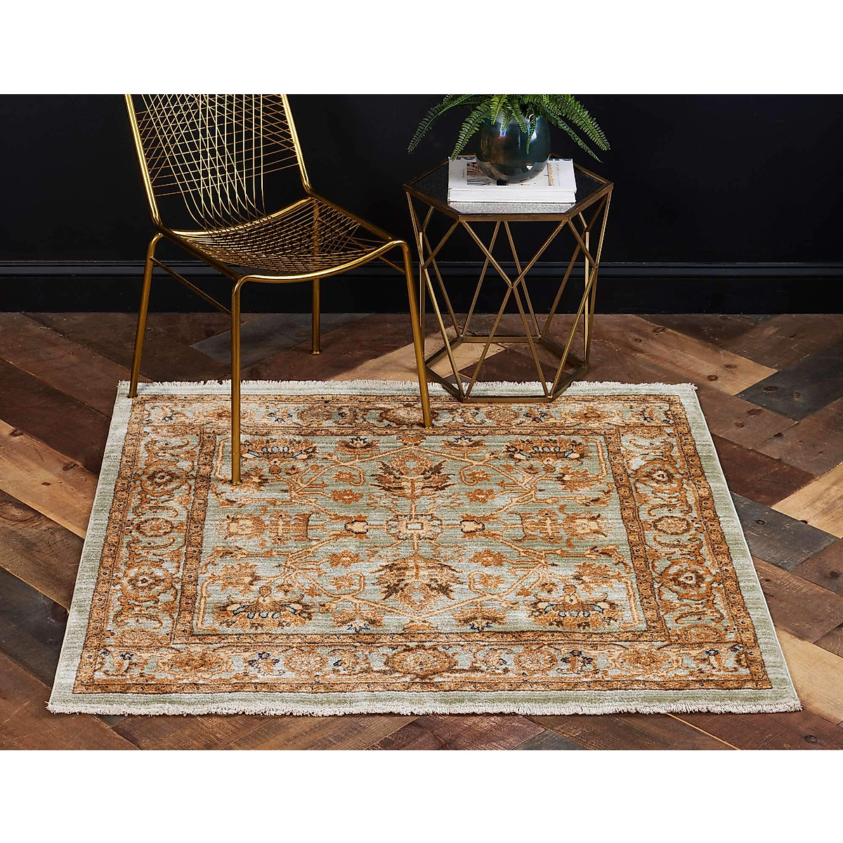 Unique Loom Dorchester Collection Botanical, Border, Traditional Area Rug (4' 5 x 4' 5 Square, Light Green/ Tan)
