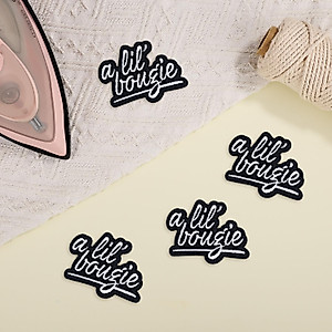 4 pcs A Lil' Bougie Iron Patches, Classic Black and White Letters Funny Iron on Patches Embroidered Adult Humor Patch for Clothes Jeans Jackets Bags Hats
