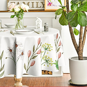 Horaldaily Spring Summer Tablecloth 70x70 Inch Round, Easter Watercolor Wild Flowers Blooming Floral Table Cover for Party Picnic Dinner Decor