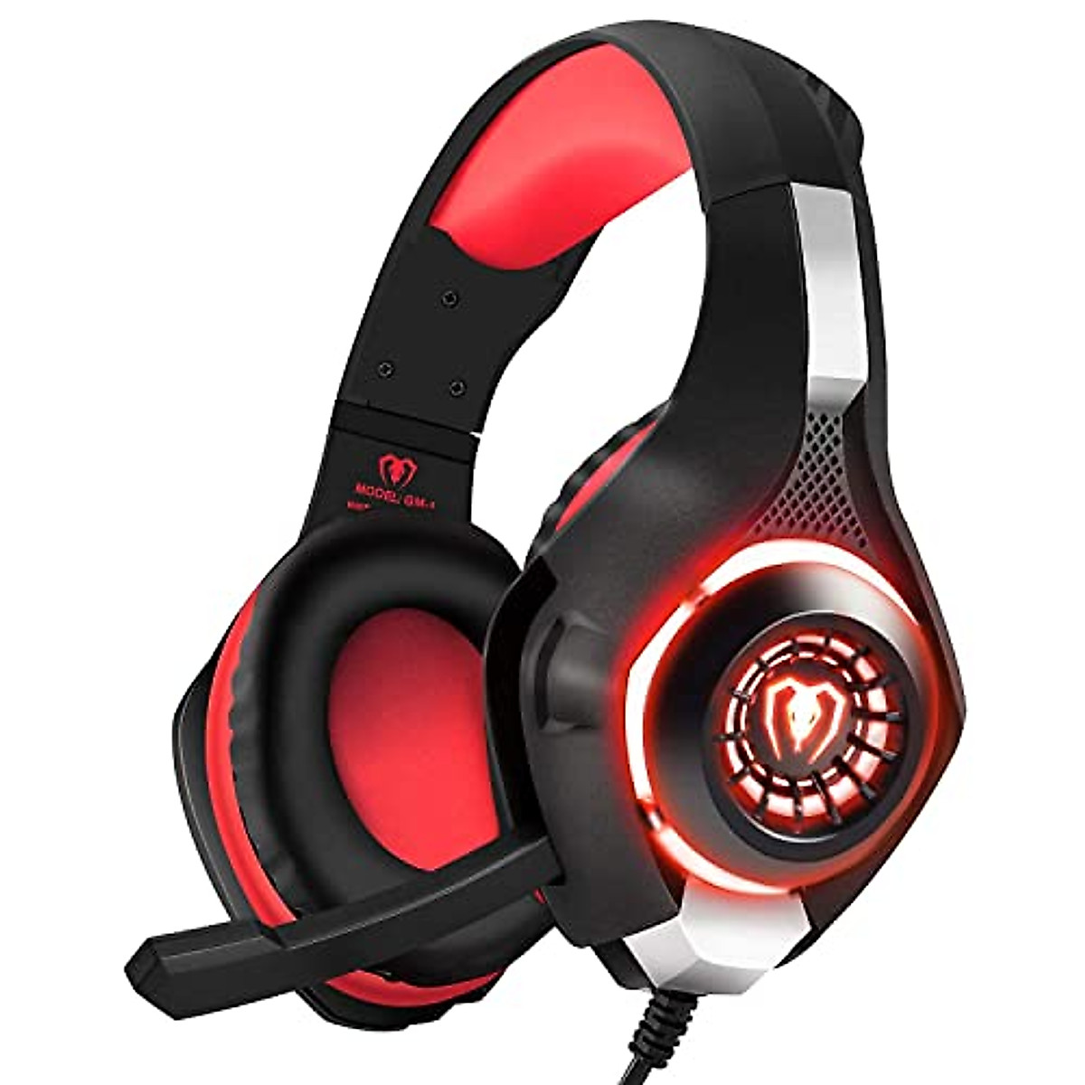 BlueFire Stereo Gaming Headset for PlayStation 4 PS4, Over-Ear Headphones With Mic and LED Lights for Xbox One, PC, Laptop (Red)