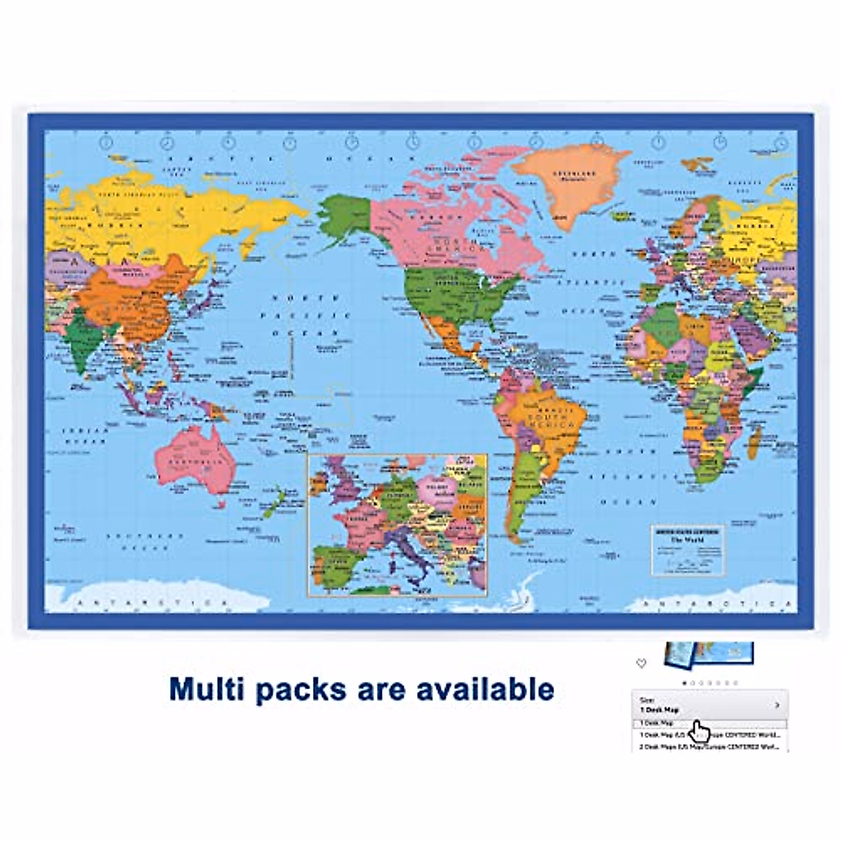 Classic United States USA and World Desk Map, 2-Sided Print, 2-Sided Sealed Lamination, Small Poster Size 11.5 x 17.5 inches (1 Desk Map)