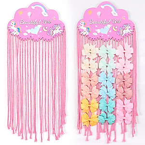 POVETIRE Unicorn Bow Holder for Girls Hair Bows,Pink Cloud Hair Bows Organizer for Baby Girl Baby Hair Accessories Organizer Display Wall Mount Decor for Girls Bedroom