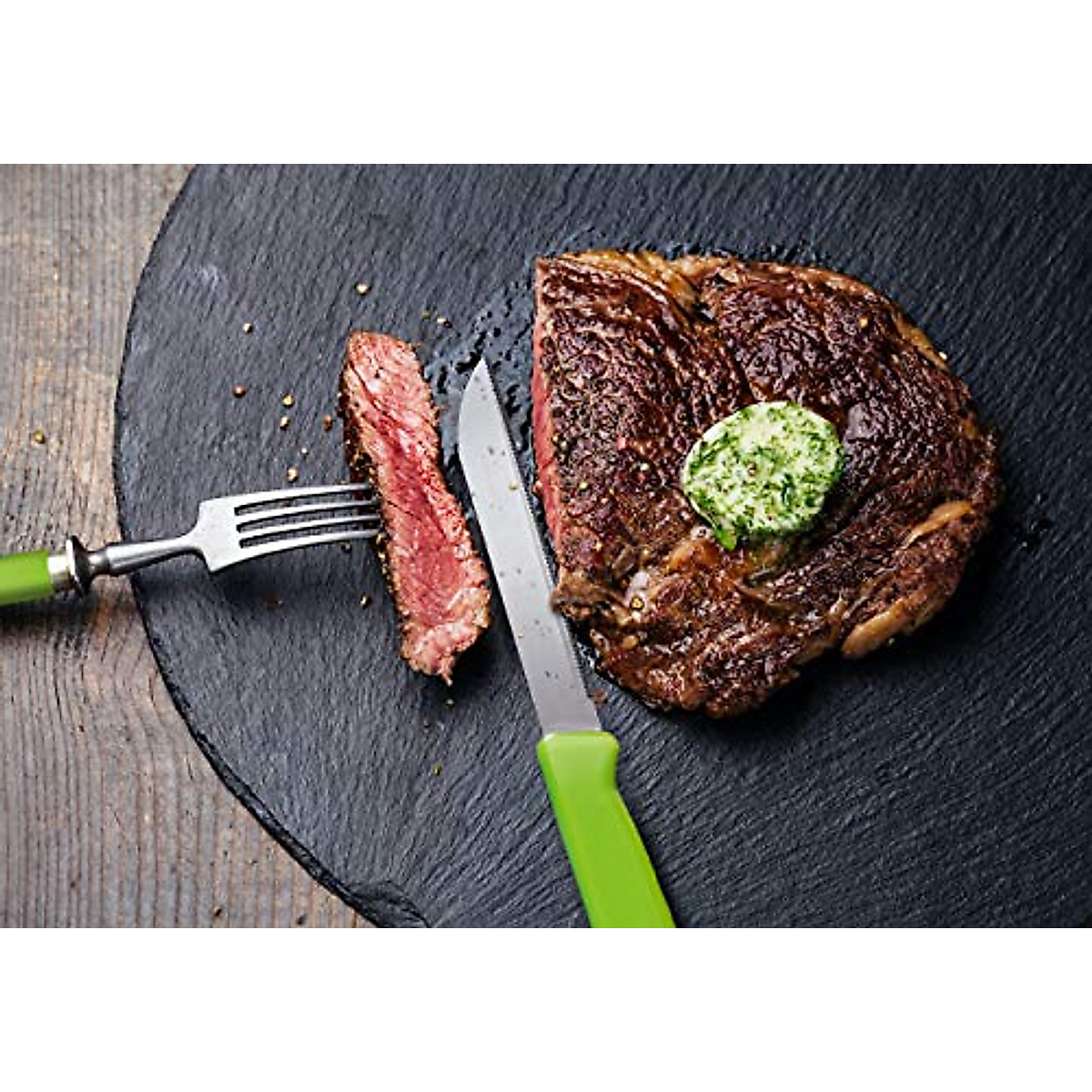 Alfi All-Purpose Knives Aerospace Precision Pointed Tip - Home And Kitchen Supplies - Serrated Steak Knives Set | Made in USA (Multi-Color, 12 pack)