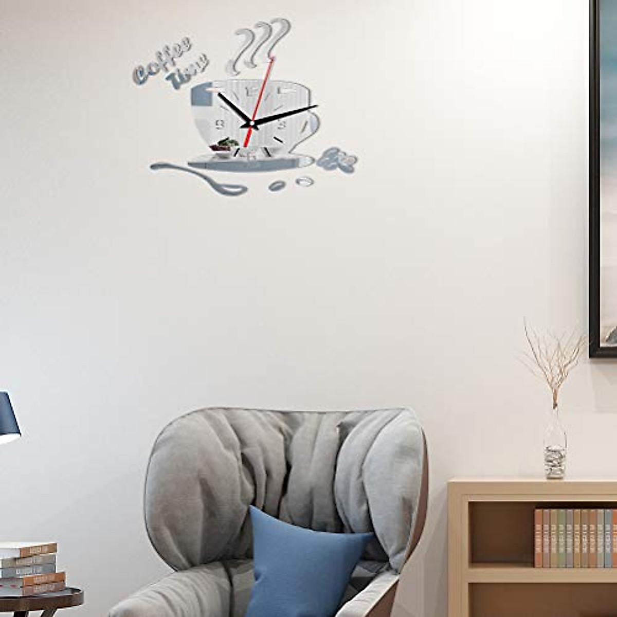 Enfudid Acrylic Wall Clocks Coffee Time Cup Clock Battery Operated Large Clock for Office