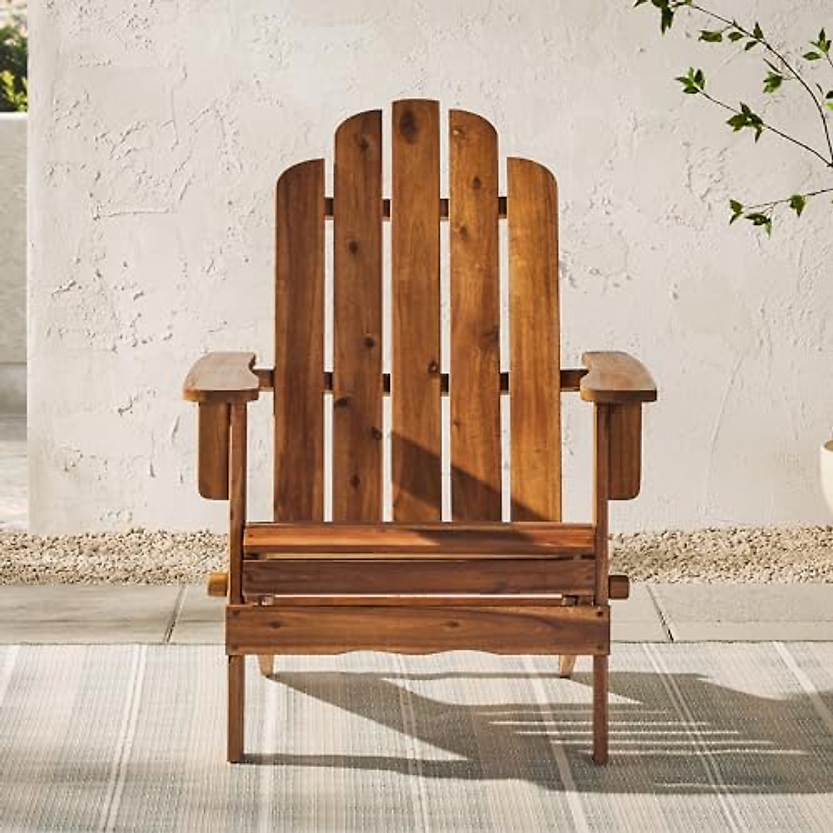 Walker Edison Outdoor Patio Wood Adirondack Foldable Chair All Weather Backyard Conversation Garden Poolside Balcony, Set of 1, Brown