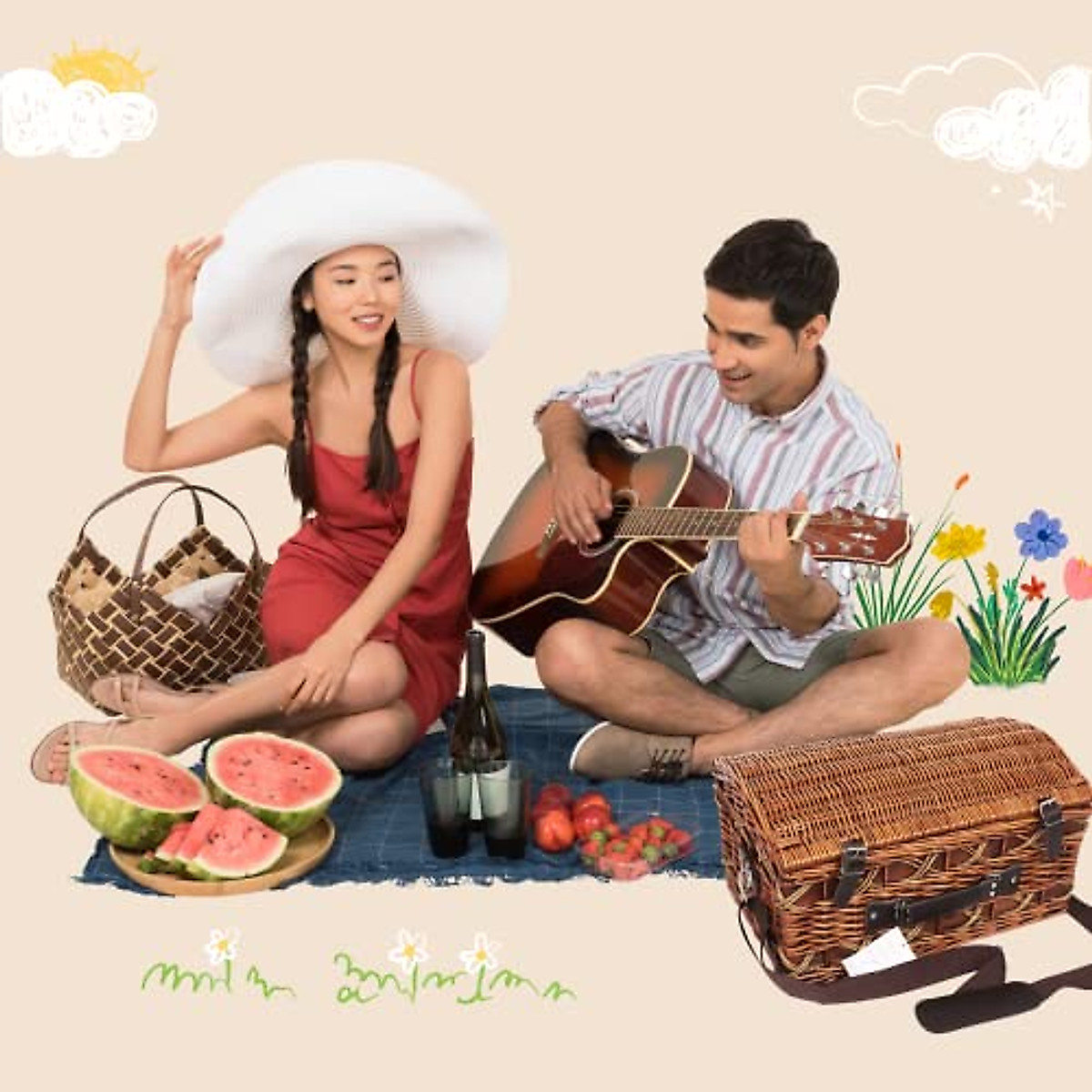 4-Person Picnic Basket Set with Complete Dinnerware - Ideal for Camping, Beach, Park, and Hiking Adventures